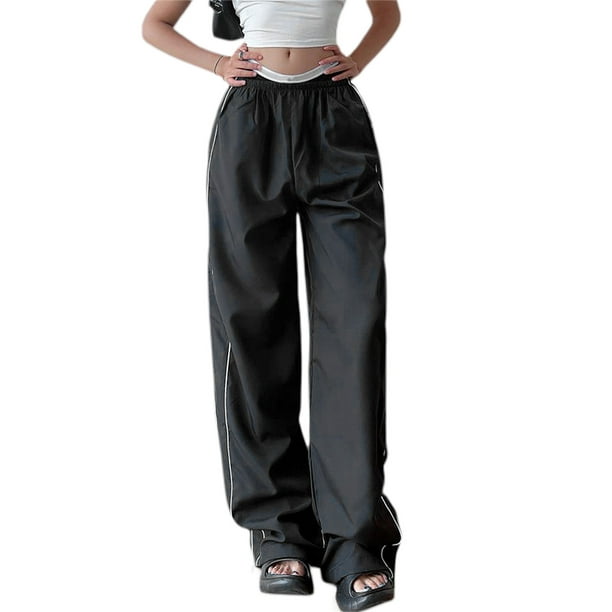 Wsevypo Parachute Pants For Women Baggy Cargo Pants Low Rise Y2k Track