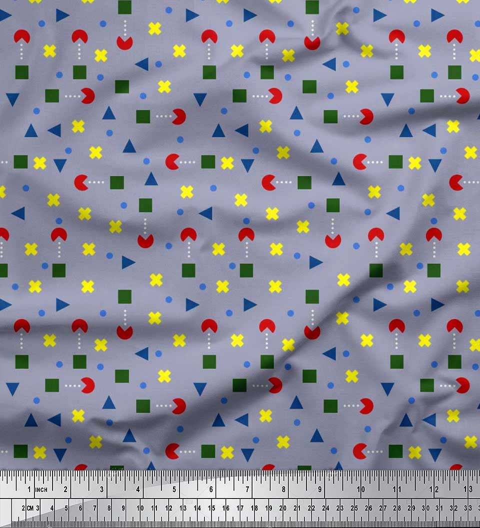 Soimoi Rayon Fabric Dot,Cross Sign & Square Geometric Print Fabric by ...
