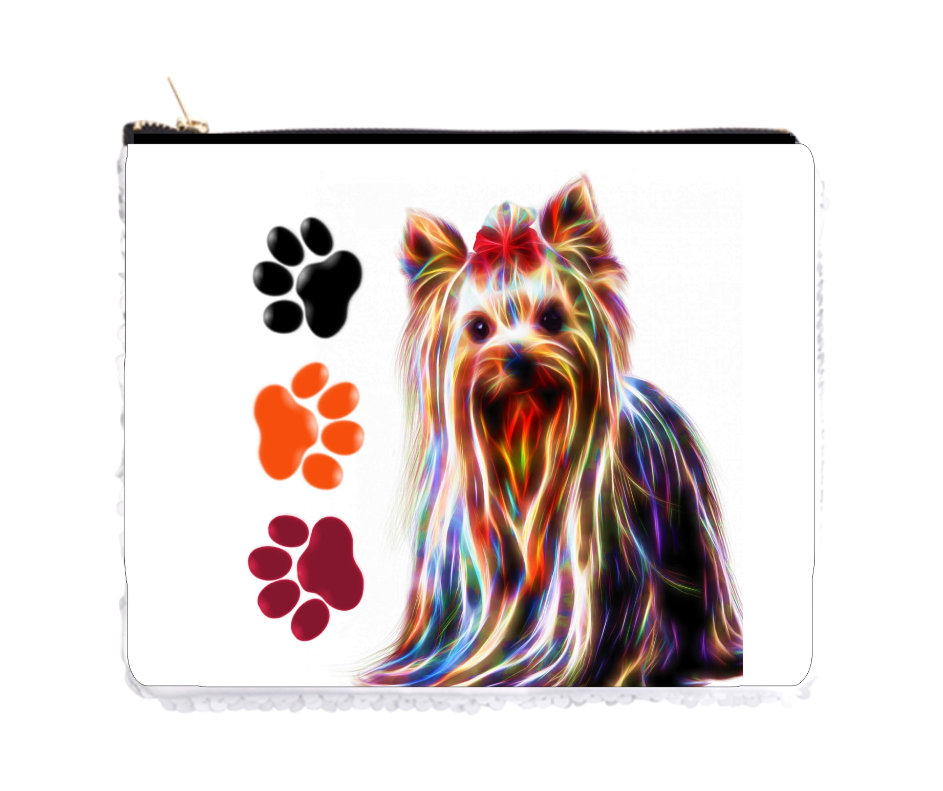 Pencil Pouch Dog Yorkie Fractal Holder Pouch Gold / Silver - Walmart.com