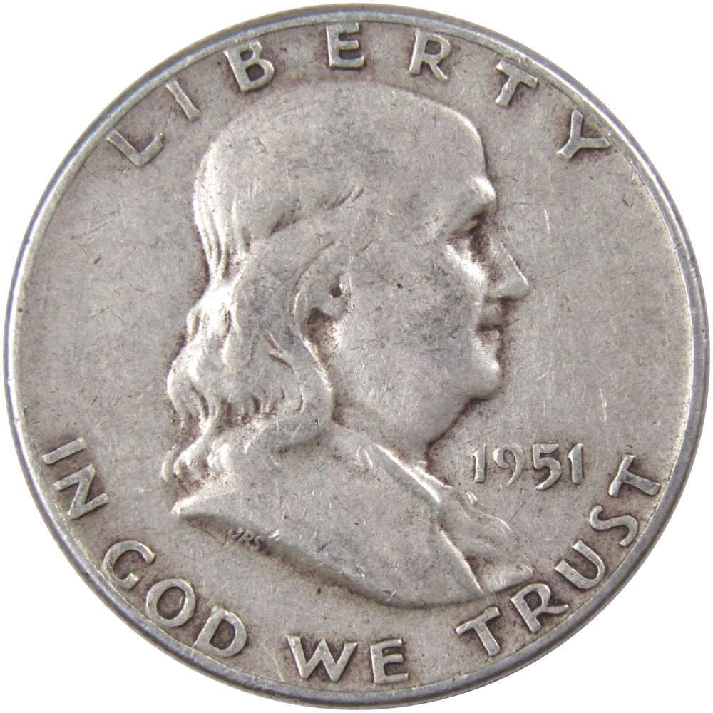 1951 Franklin Half Dollar F Fine 90% Silver 50c US Coin Collectible ...