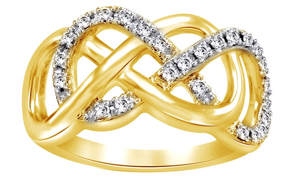White Natural Diamond Infinity Ring In 14k Yellow Gold (0.25 Cttw ...
