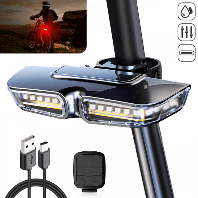 WASAGA Bike Light Rear, Bicycle Turn Signals Tail Light with Wireless Remote Control Red High ...