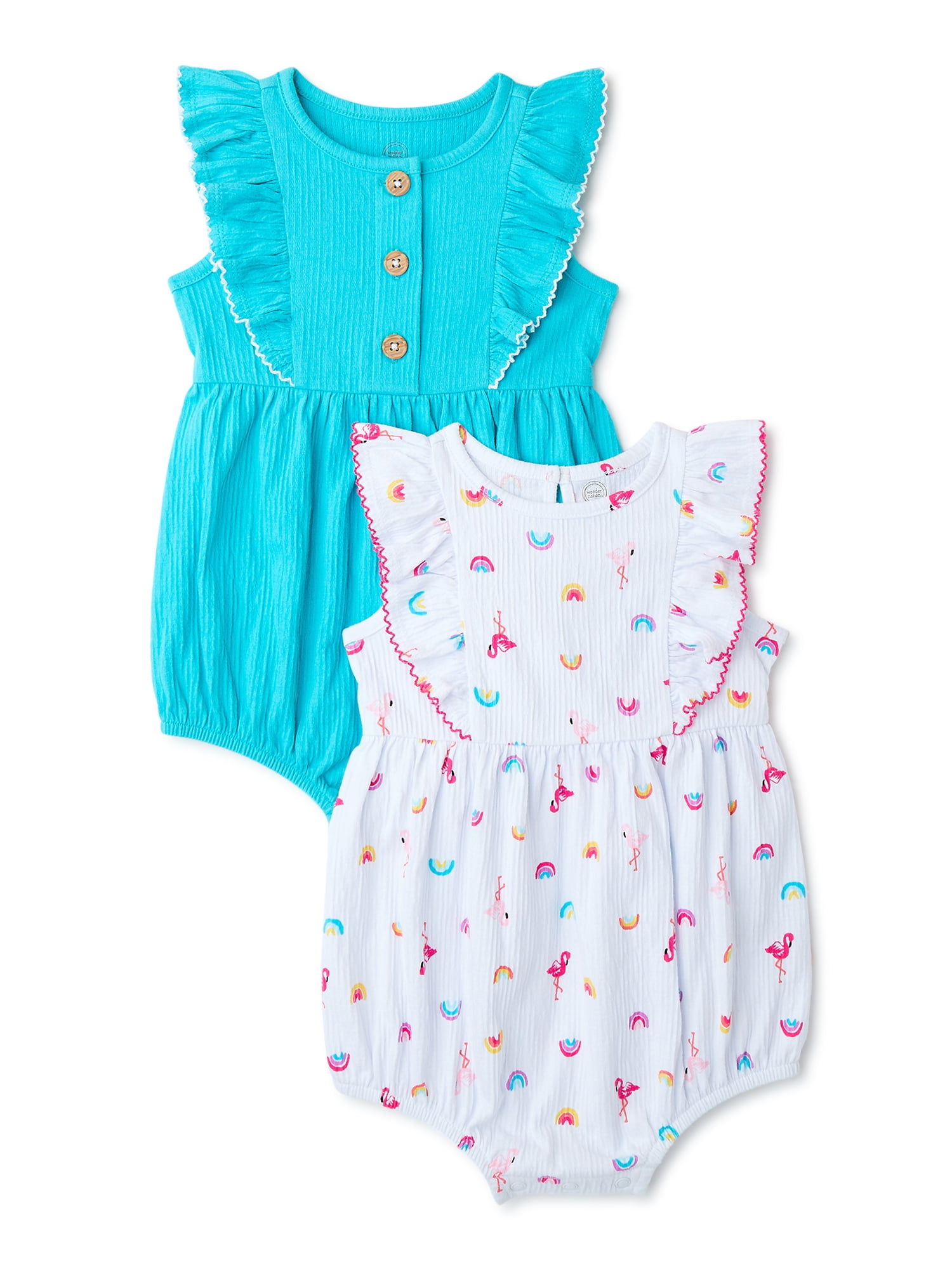 Wonder Nation Baby Girl Ruffle Rompers, 2-Pack, Sizes 0/3-24 Months ...