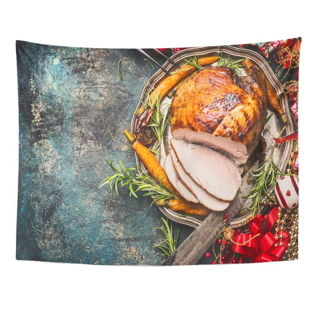 ZEALGNED Christmas Ham Served Roasted Vegetables and Festive on Vintage ...