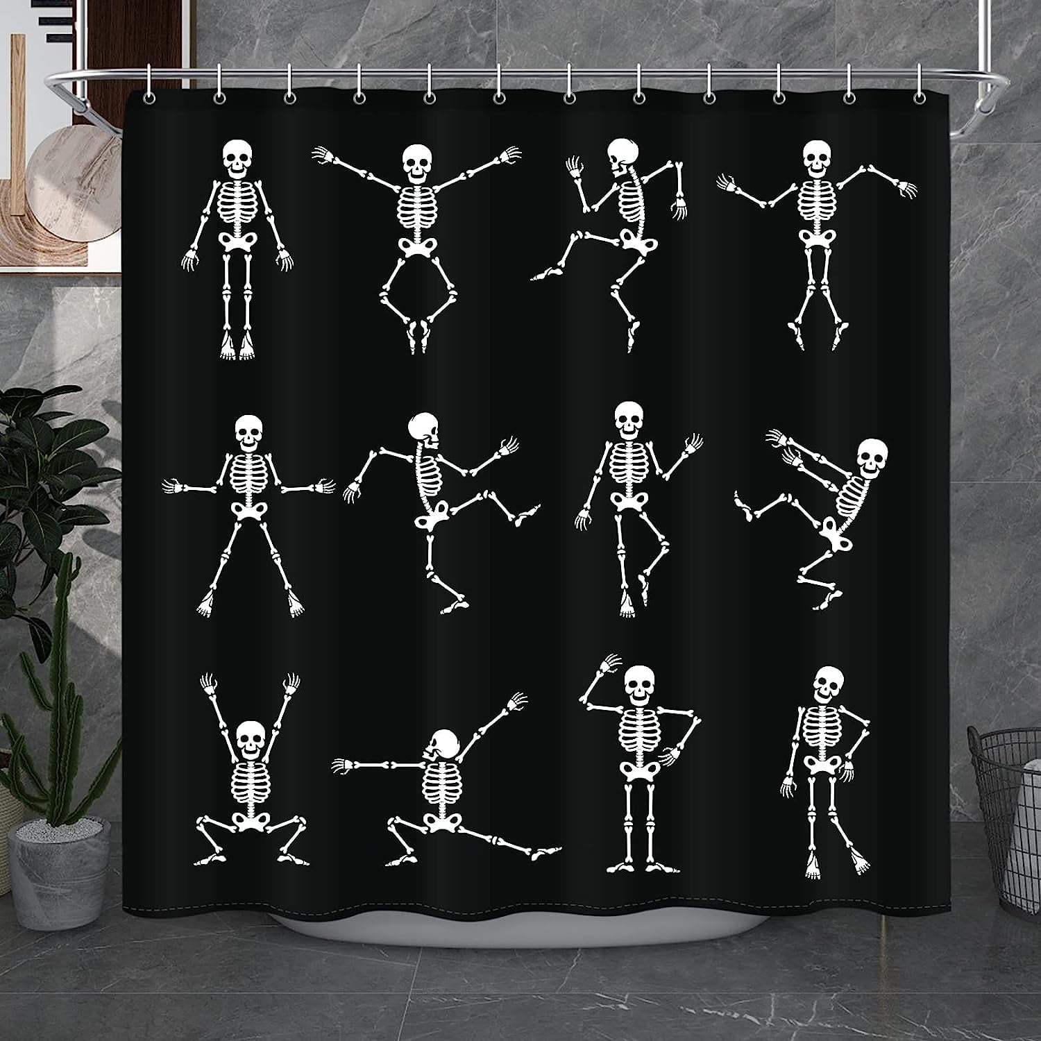 JOOCAR Halloween Skull Shower Curtain, Funny Dance Skeleton Day of ...