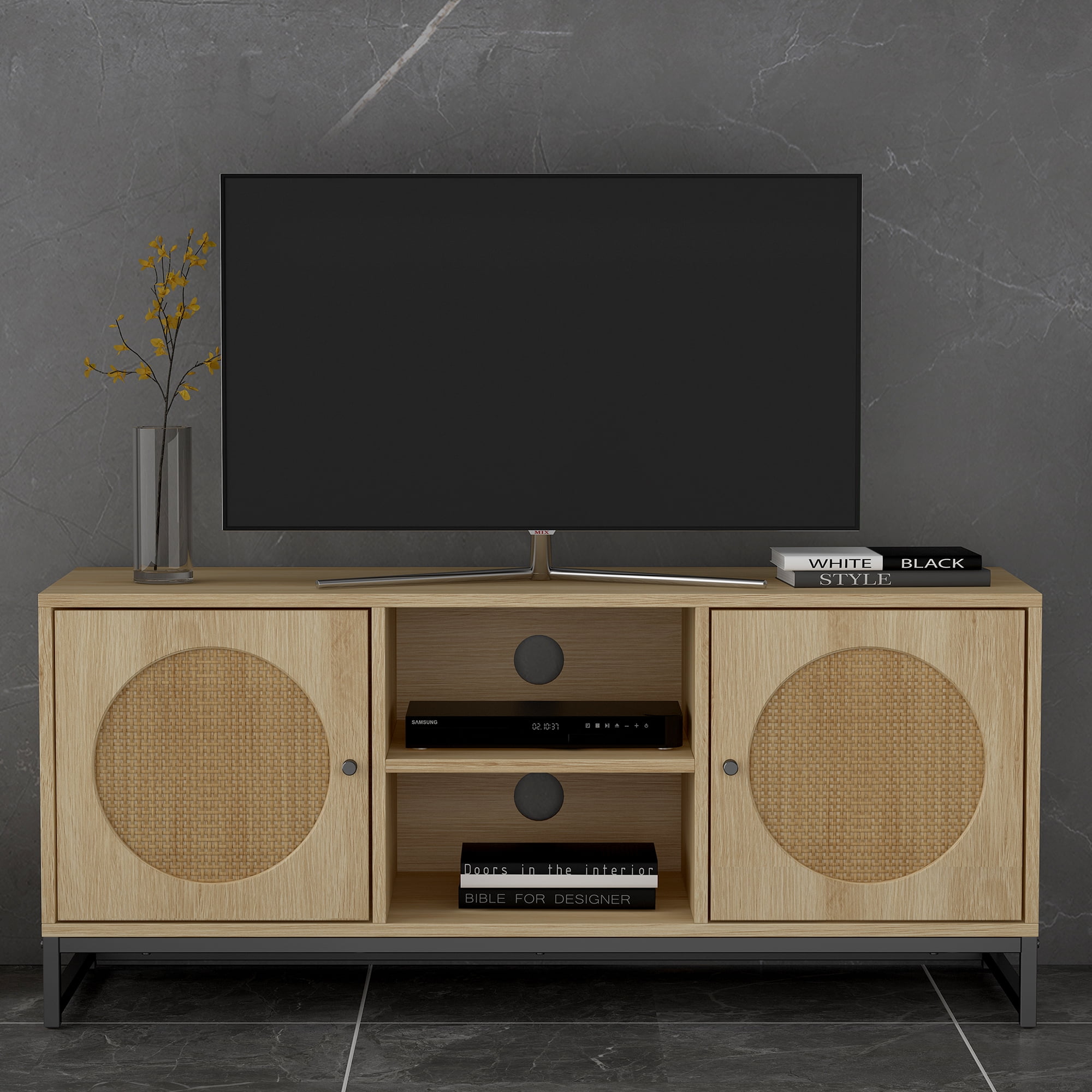 Natural Color TV Stand for TVs up to 47", Modern TV Cabinet with ...