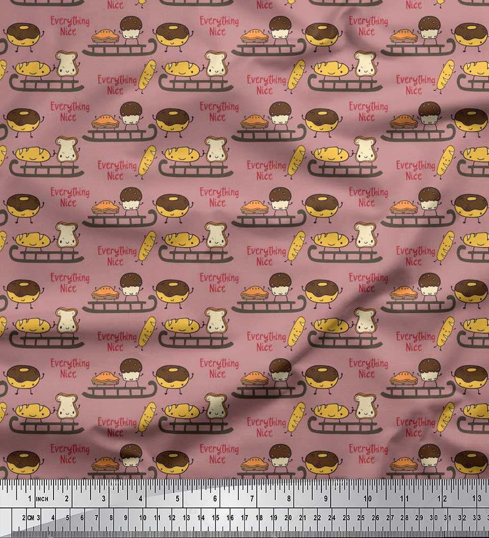 Soimoi Cotton Duck Fabric Sleigh,Bread & Hot Dog Food Print Fabric by ...