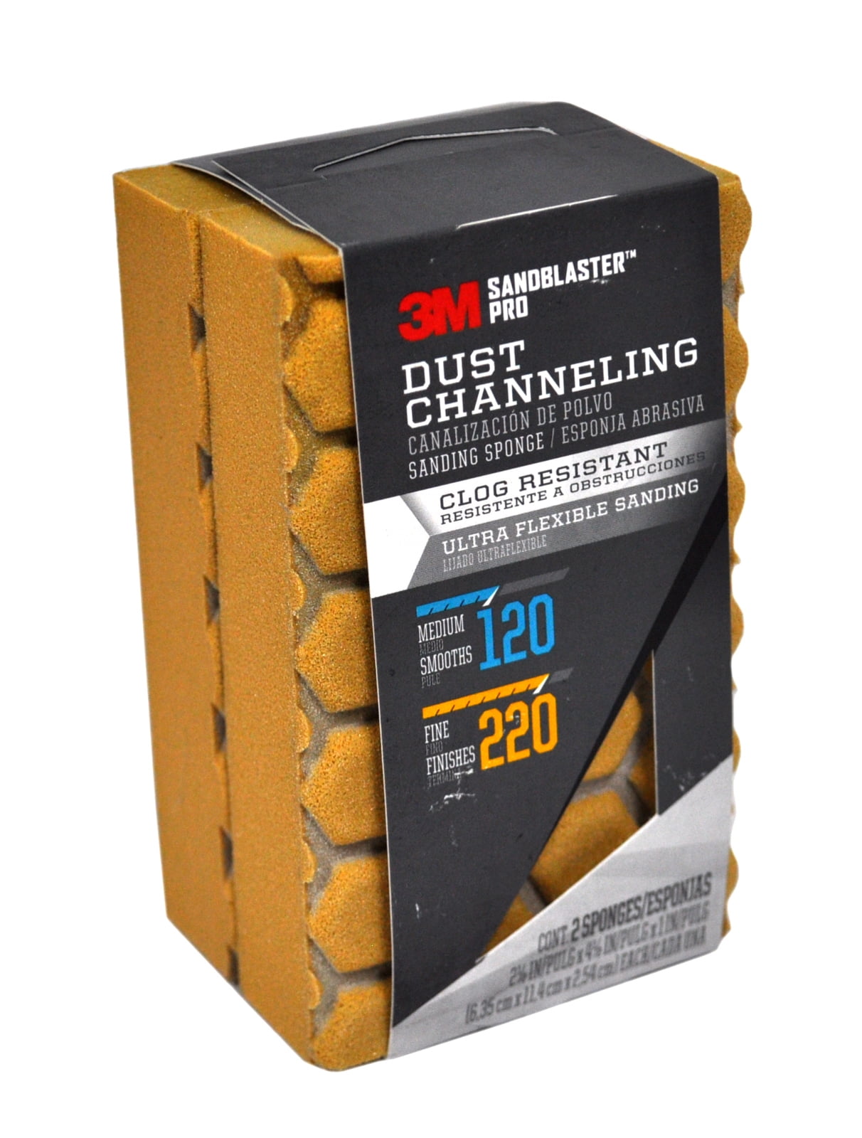 3M Sandblaster Pro 120 and 220 Grit Dust Channeling Sanding Sponges ...