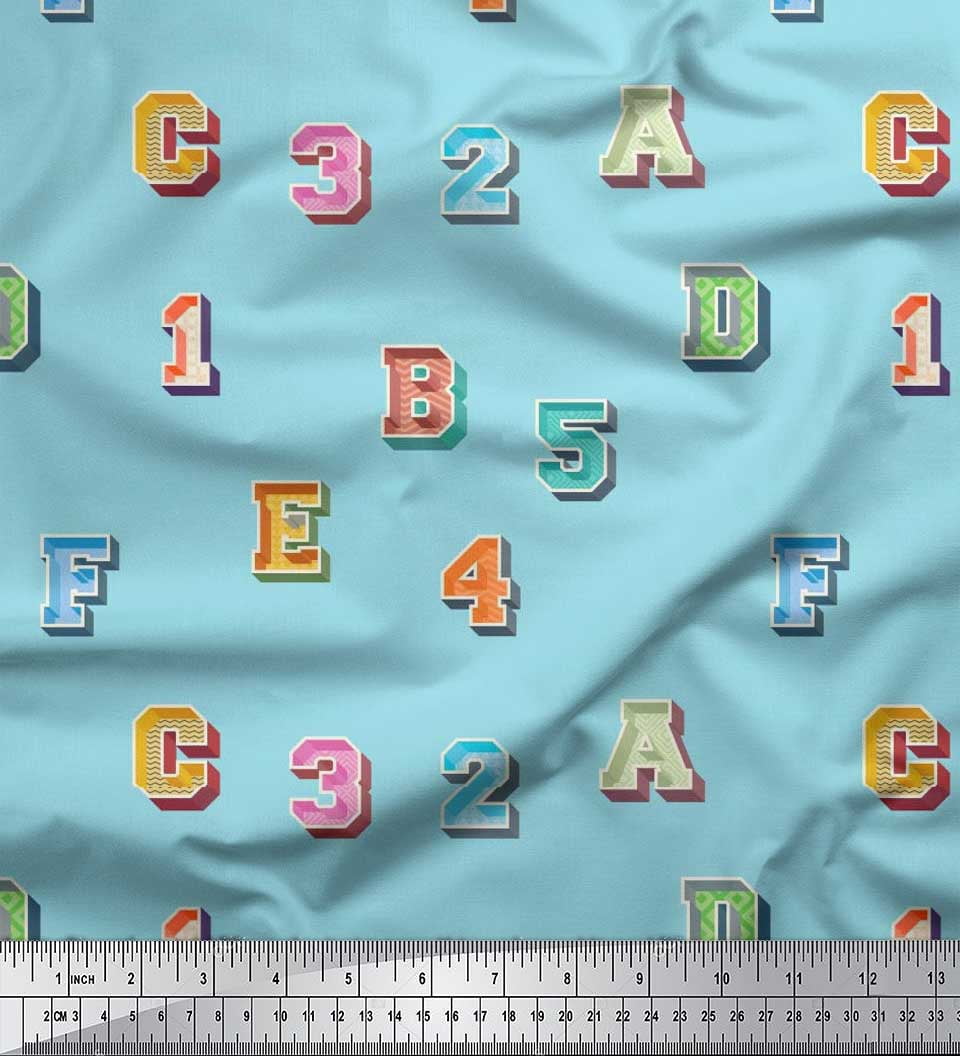 Soimoi Japan Crepe Satin Fabric Numbers & Alphabets Text Print Fabric ...