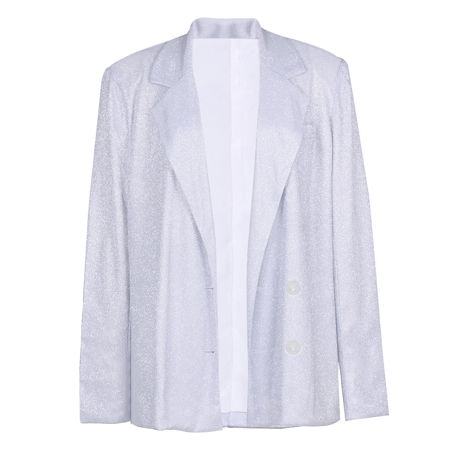 Women Shiny Blazer Silver Bling Oversized Suit Set Lapel Jacket Bra Top ...