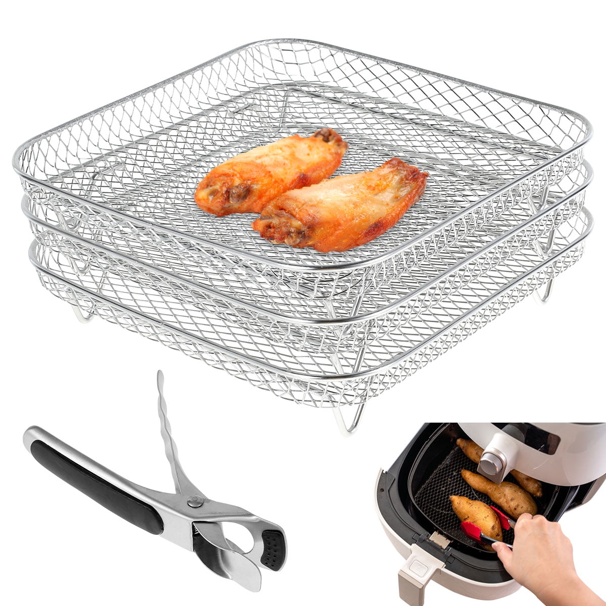 Toorise 3 Pack Air Fryer Rack Stackable Stainless Steel Air Fryer ...