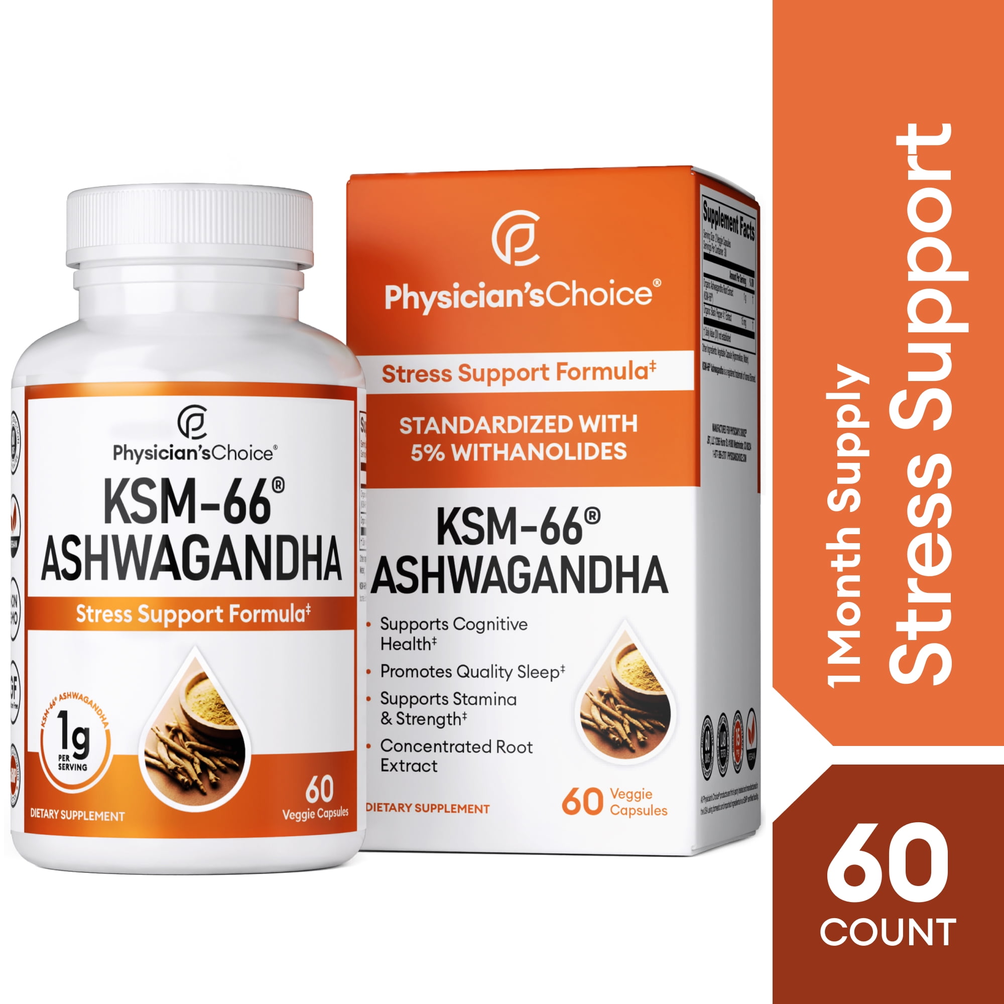 Physician's Choice KSM 66 Ashwagandha Capsules, 1000mg, 60 Ct ...