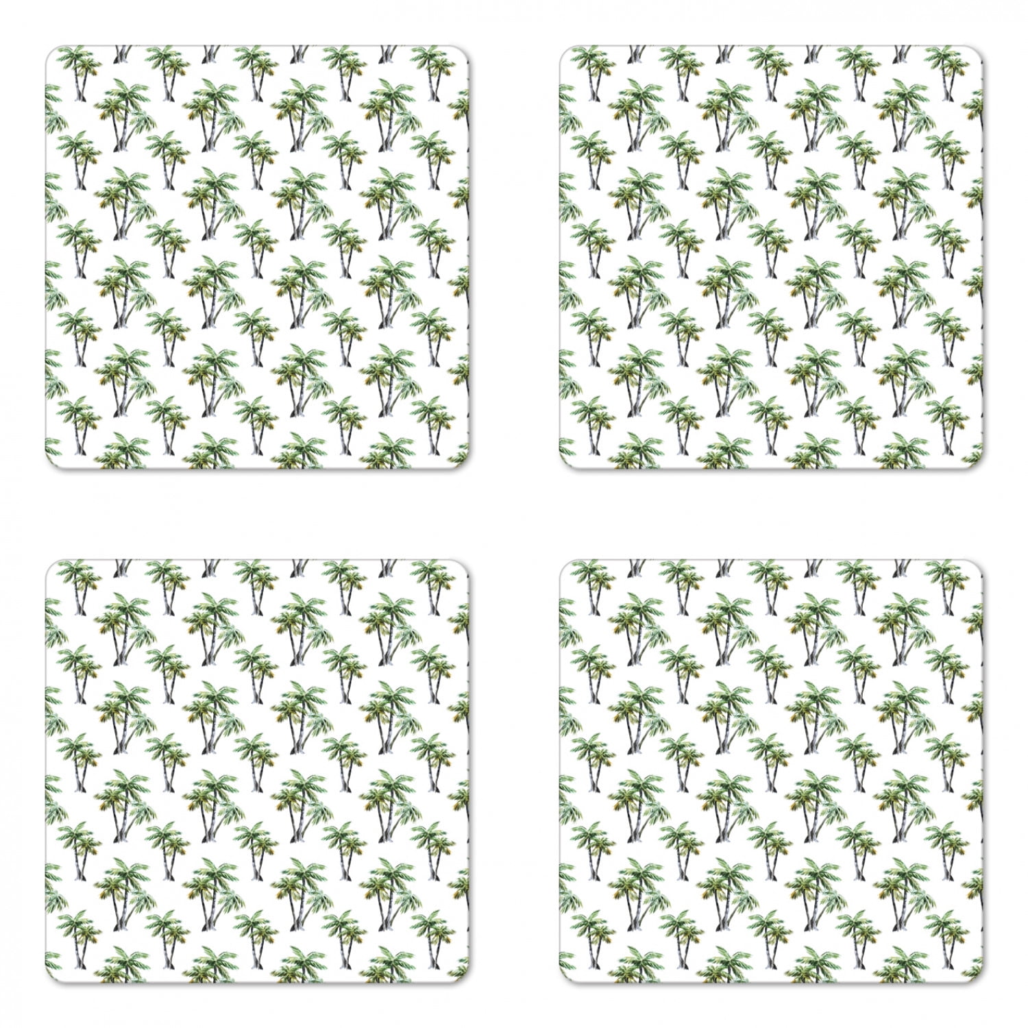 Tropical Coaster Set of 4, Retro Tropic Jungle Theme with Green ...