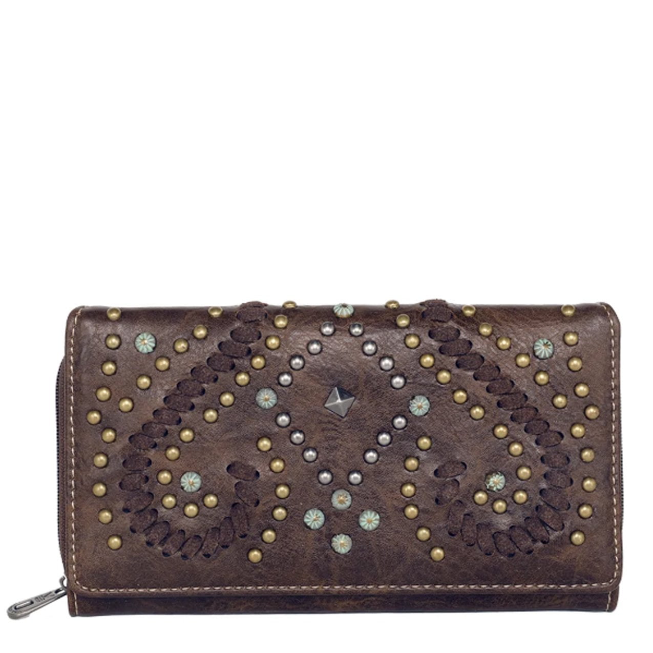 Montana West Womens Leather Wallet Clutch Western Tooled Studded w Hair ...