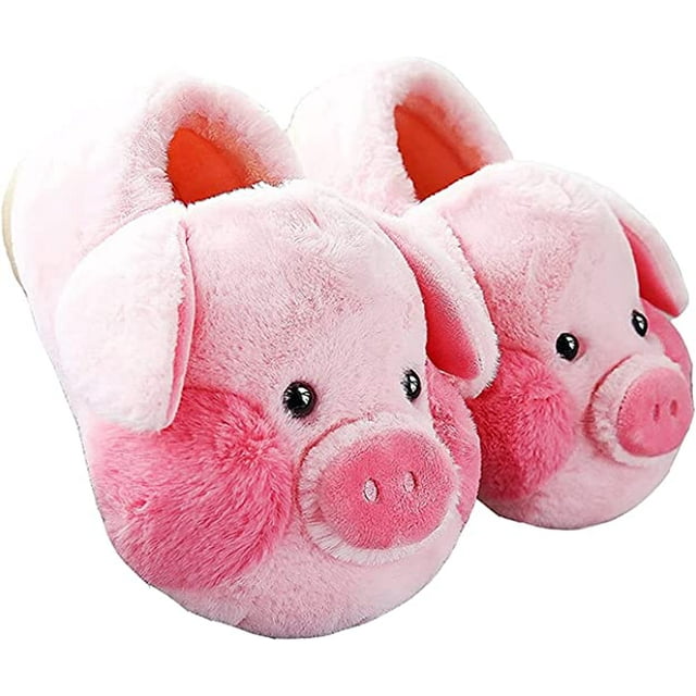 Fluffy Adult Pig Slippers winter warm Cartoon Pig shoes Home fuzzy ...