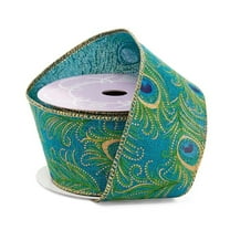 Peacock Glitter Fabric Wired Ribbon - 2 1/2 Inches Wide x 10 Yards ...