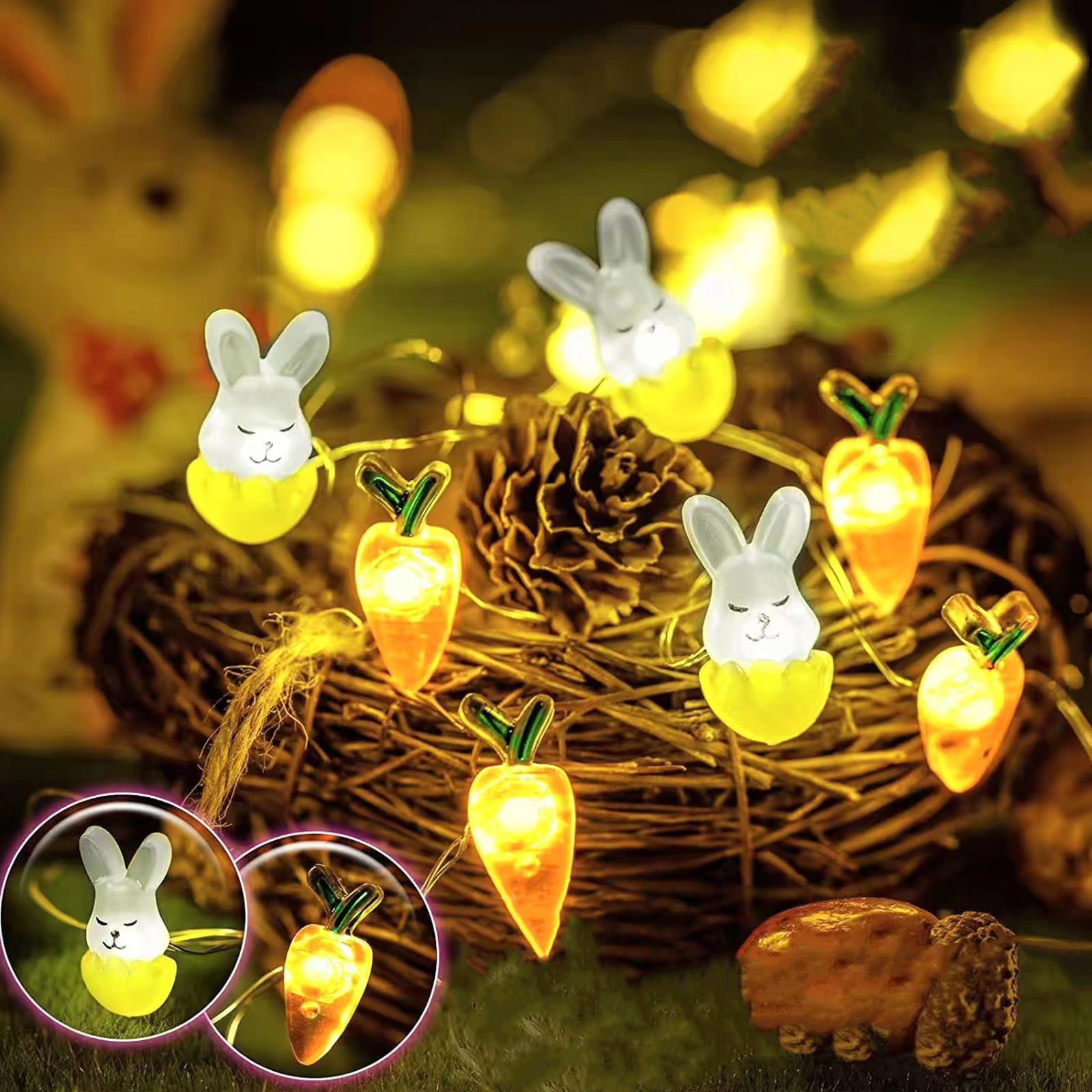 Bunny Carrot String Lights Battery Operated, Easter Decor Spring Rabbit Fairy Lights for Home ...