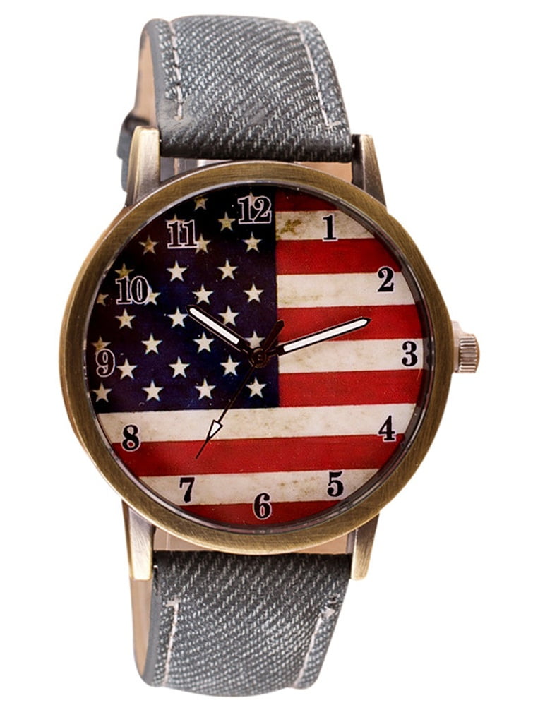 United States American Flag USA Watch Patriotic Light Black Band Watch ...