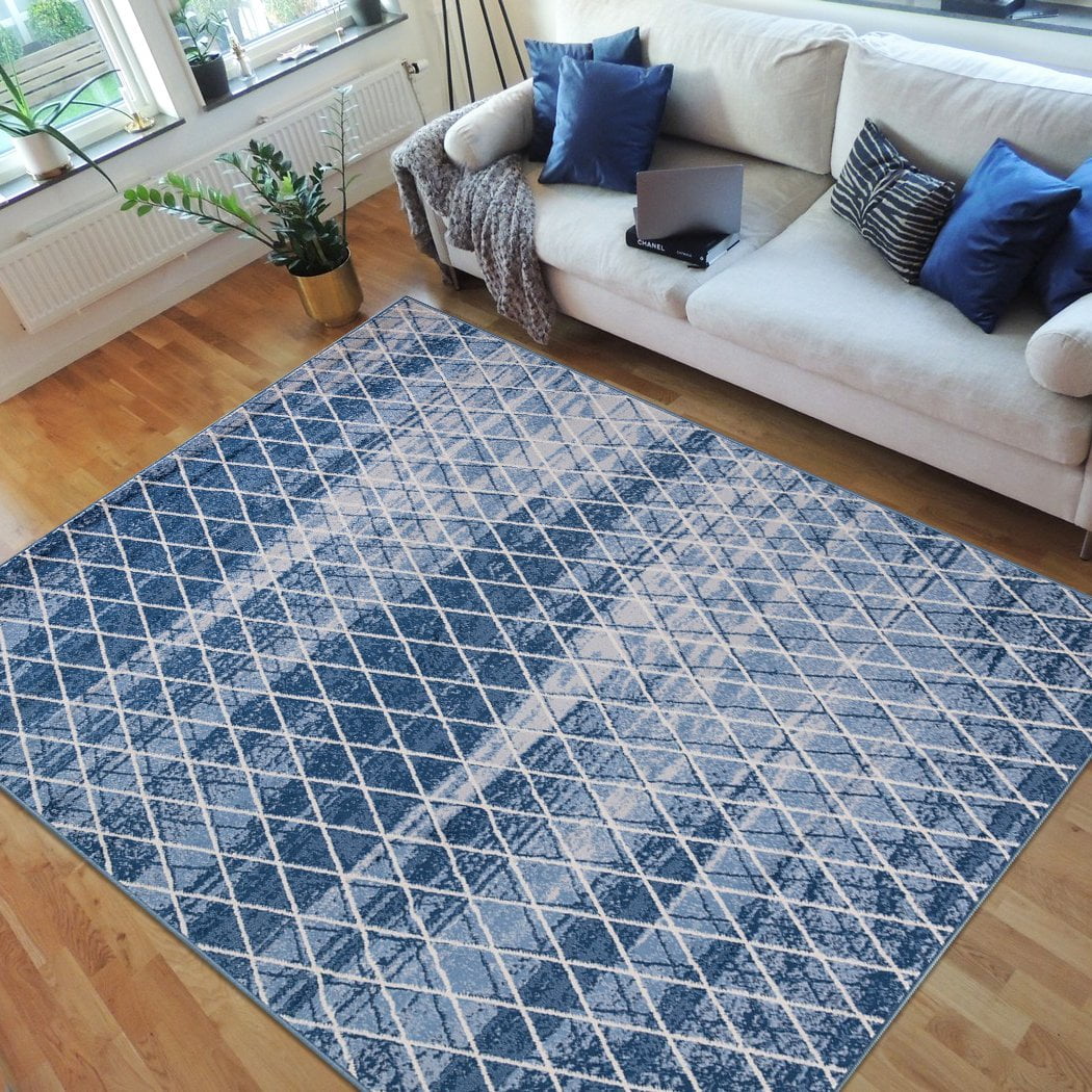 Moroccan Trellis/Diamond Pattern Area Rug- Blue/White - Walmart.com