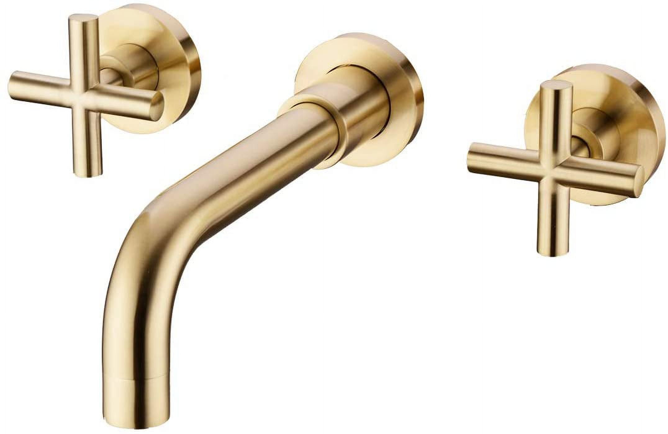 Brushed Gold Basin Mixer Tap, Wall Mounted, 2 Handles, Brass Bathroom ...