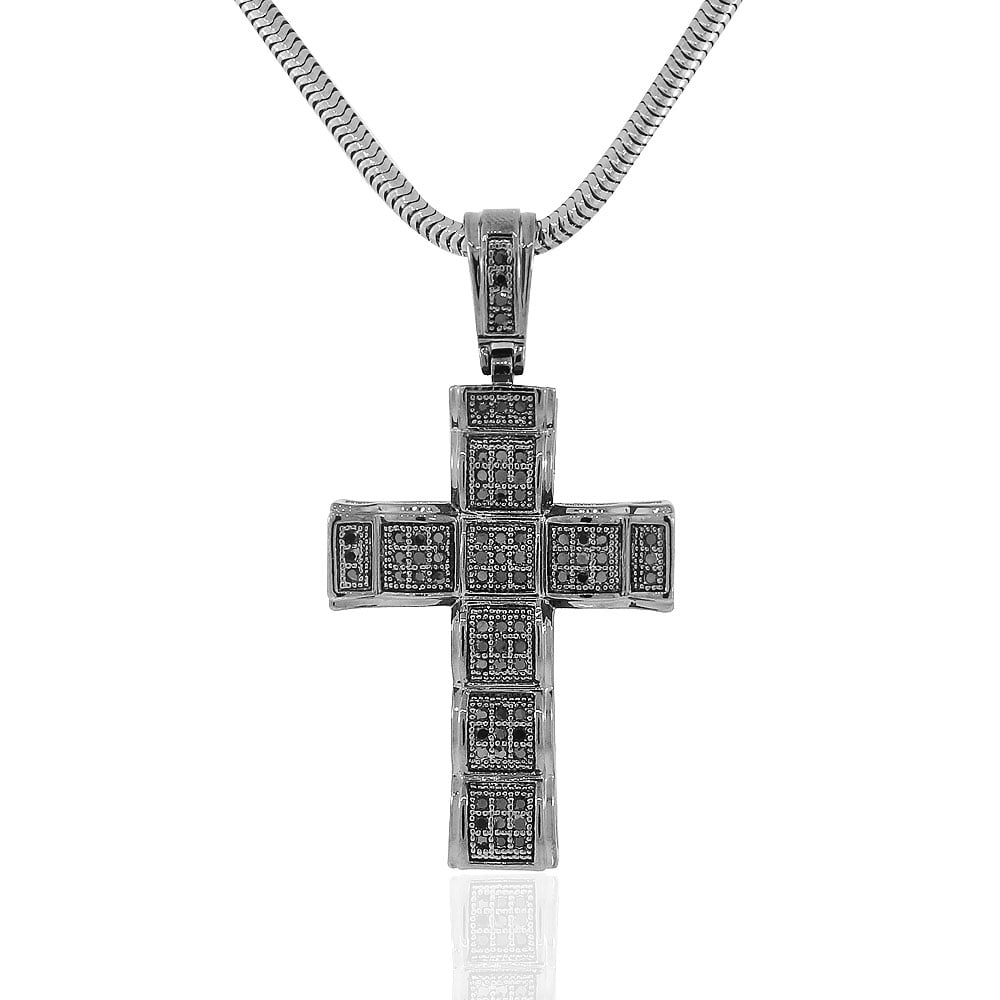 925 Sterling Silver Black Rhodium CZ Large Hip-Hop Statement Cross ...