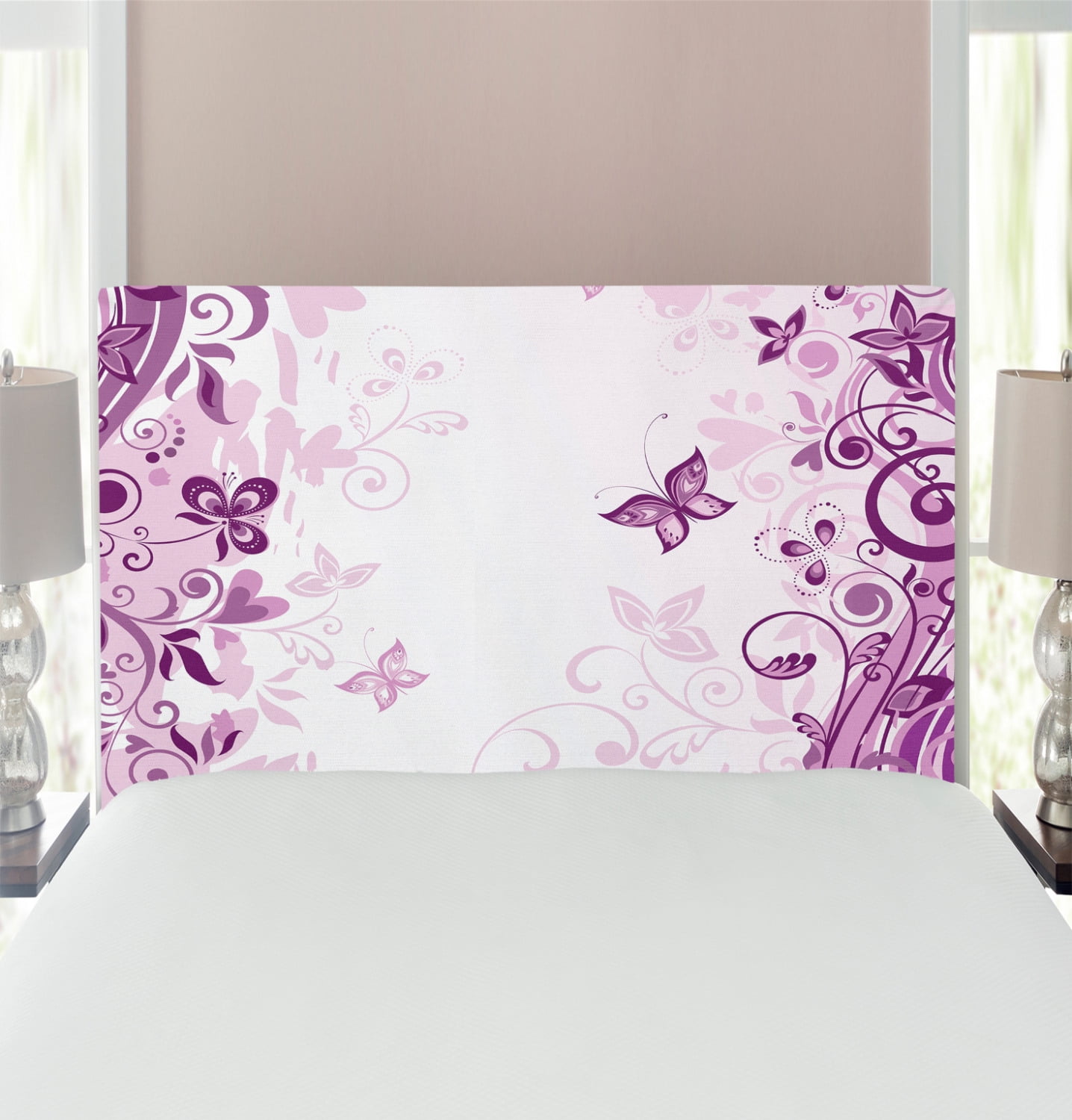 Butterfly Headboard, Illustration of Butterflies with Swirling Flowers ...