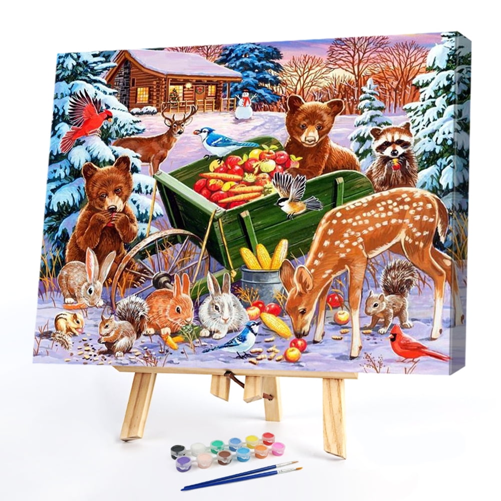 Cuadros Decorativos Snowy Deer Bear pintura al óleo por números Kit DIY pintura acrílica sin ...
