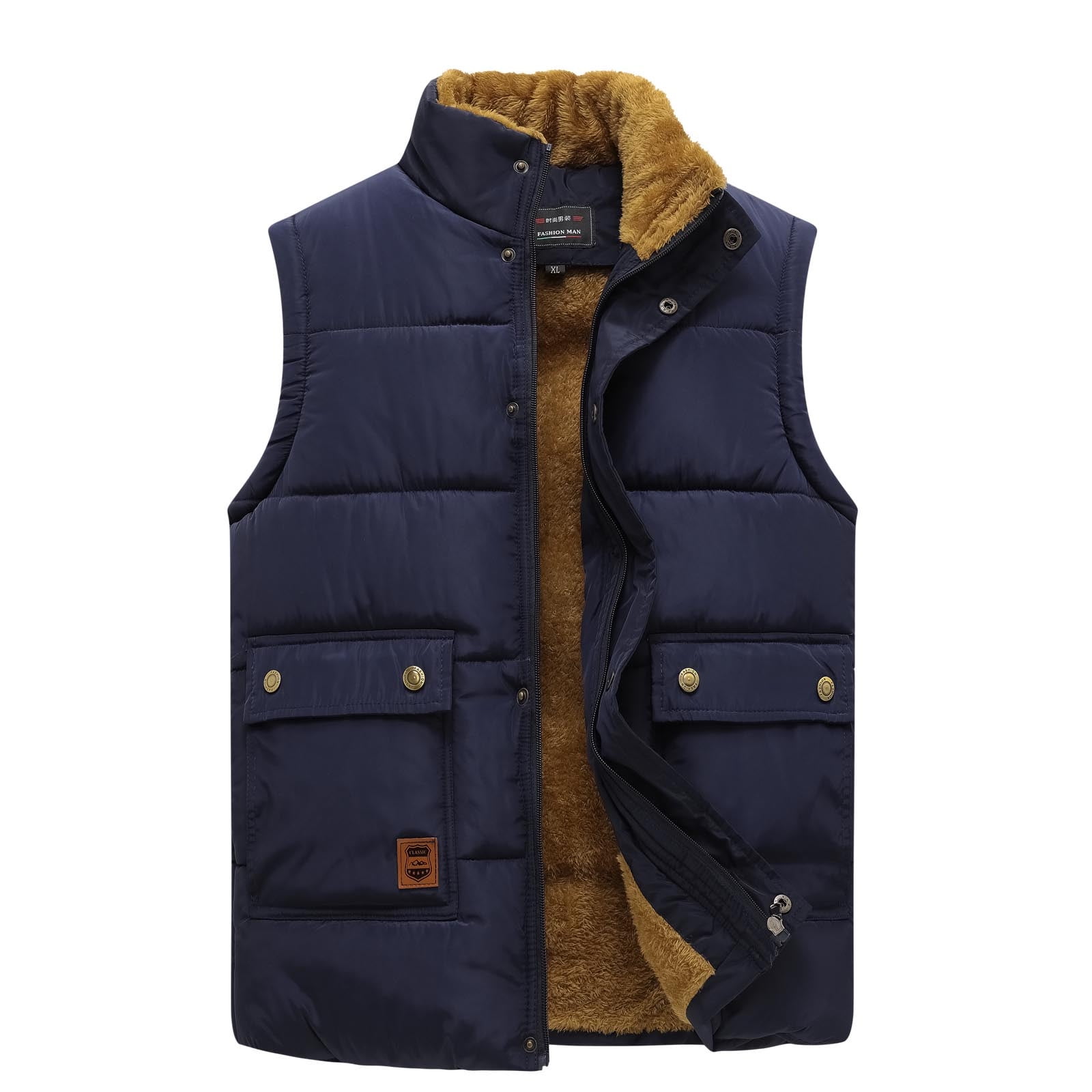 Men's Outdoor Stand Collar Fleece Jacket Vest Casual Padded Vest Coats ...