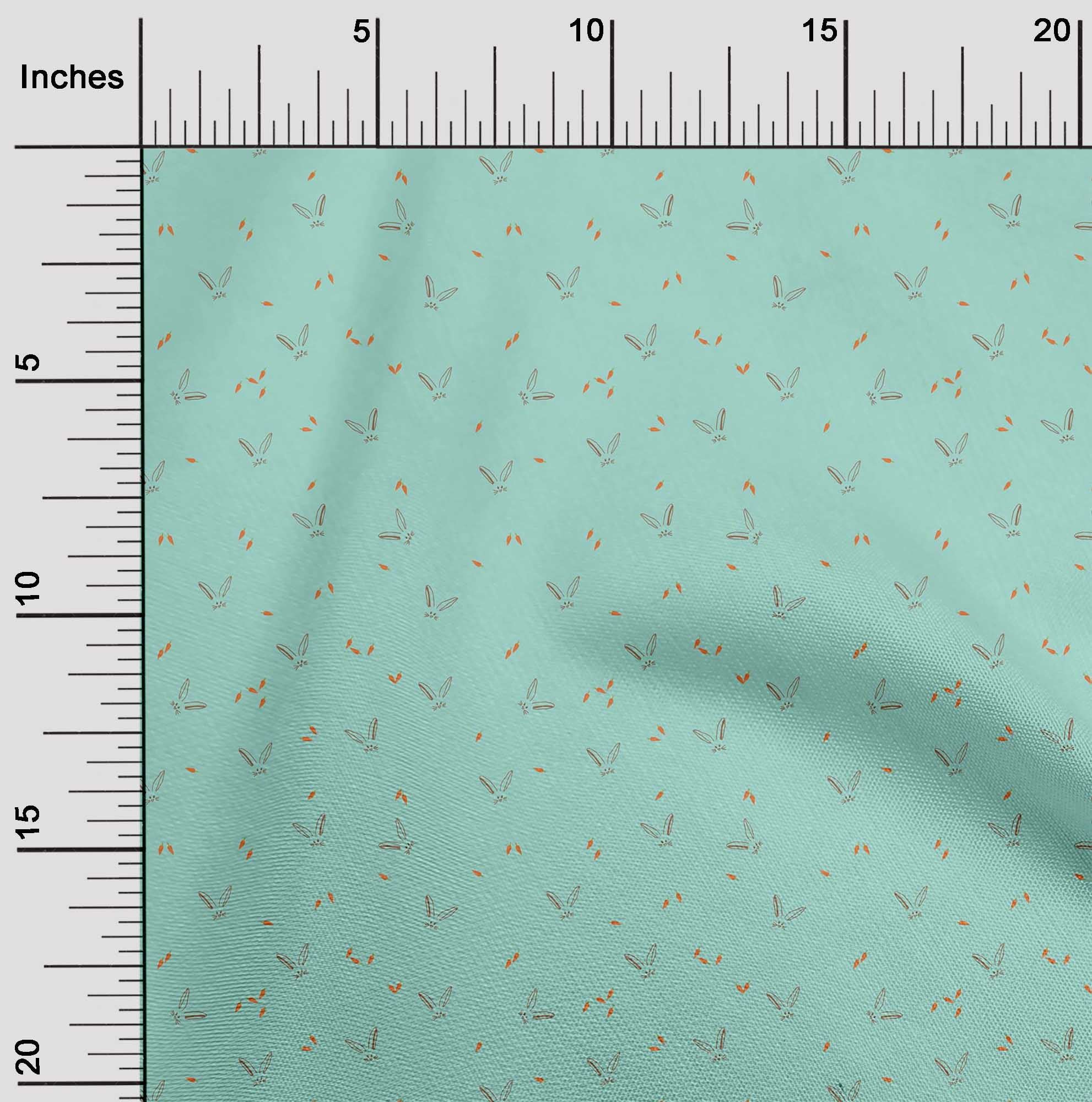 oneOone Cotton Silk Fabric Carrot & Rabbit Face Animal Print Fabric by ...