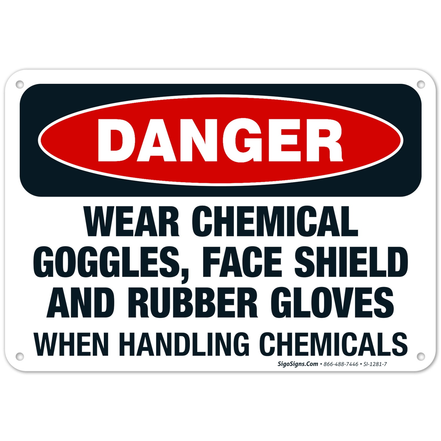 Danger Wear Chemical Goggles, Face Shield And Gloves Handling Chemicals ...