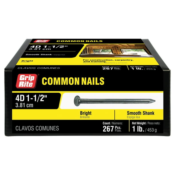 Grip-Rite 1-1/2 in. 4-Penny Bright Steel Smooth Shank Common Nails 1lb ...