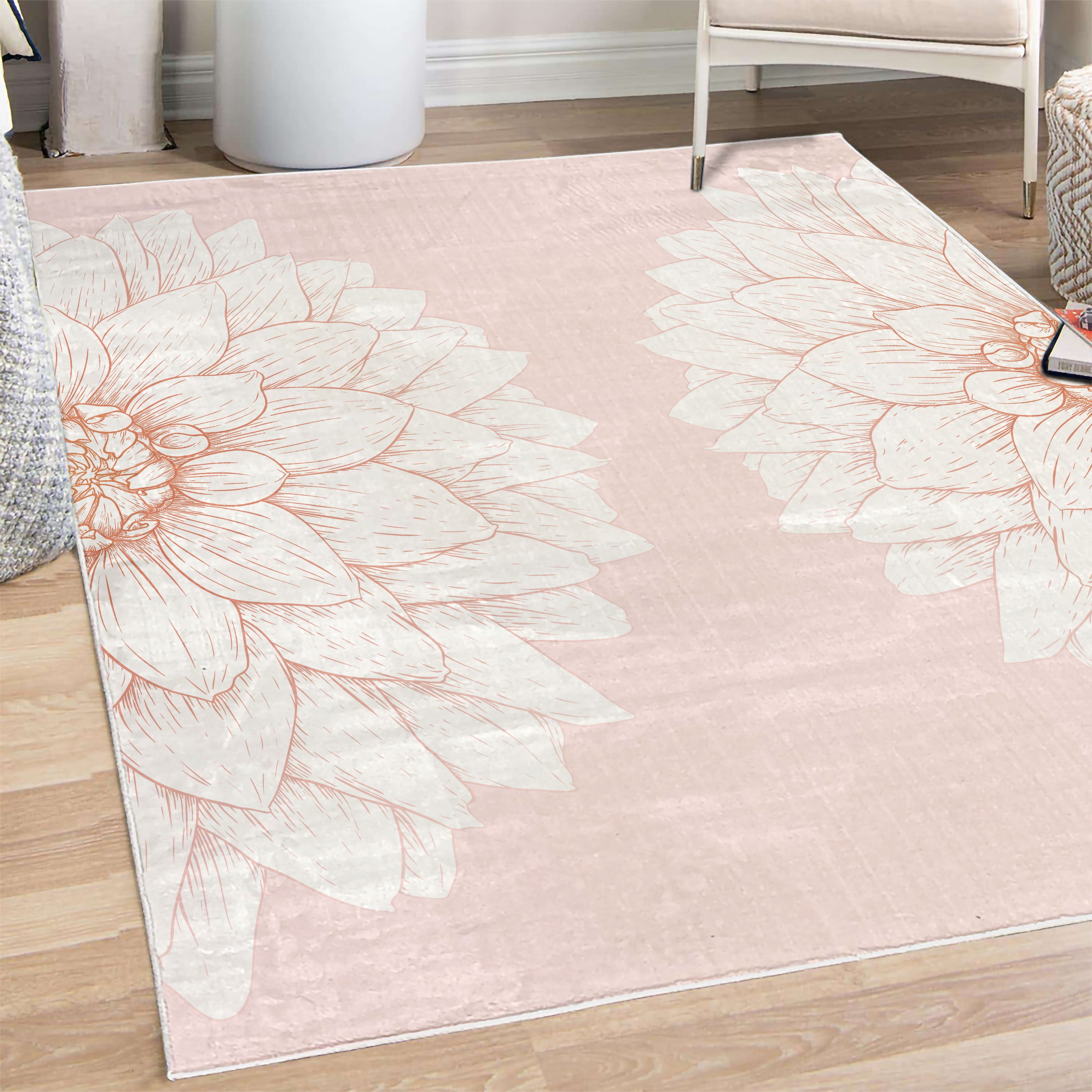 Dahlia Flower Decorative Rug, Simplistic Drawing of Bushy Sunflower ...