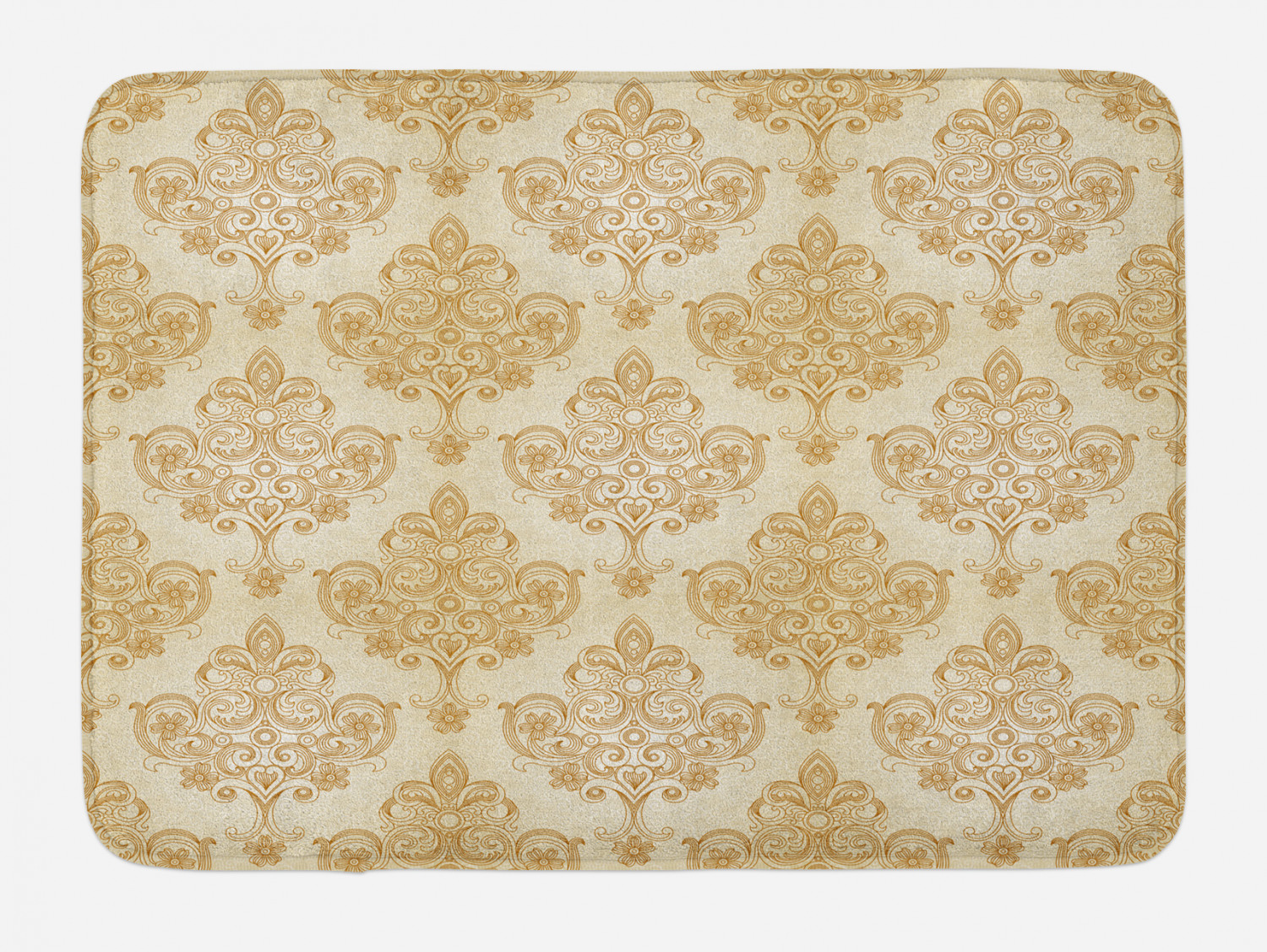 Ivory Bath Mat, Vintage Baroque Pattern with Curved Flower Lines Rococo ...