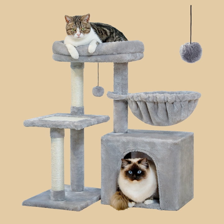 Schnappi 28.5''-High Cat Tower w/Hammock, Cat House, Plush Toy Ball ...