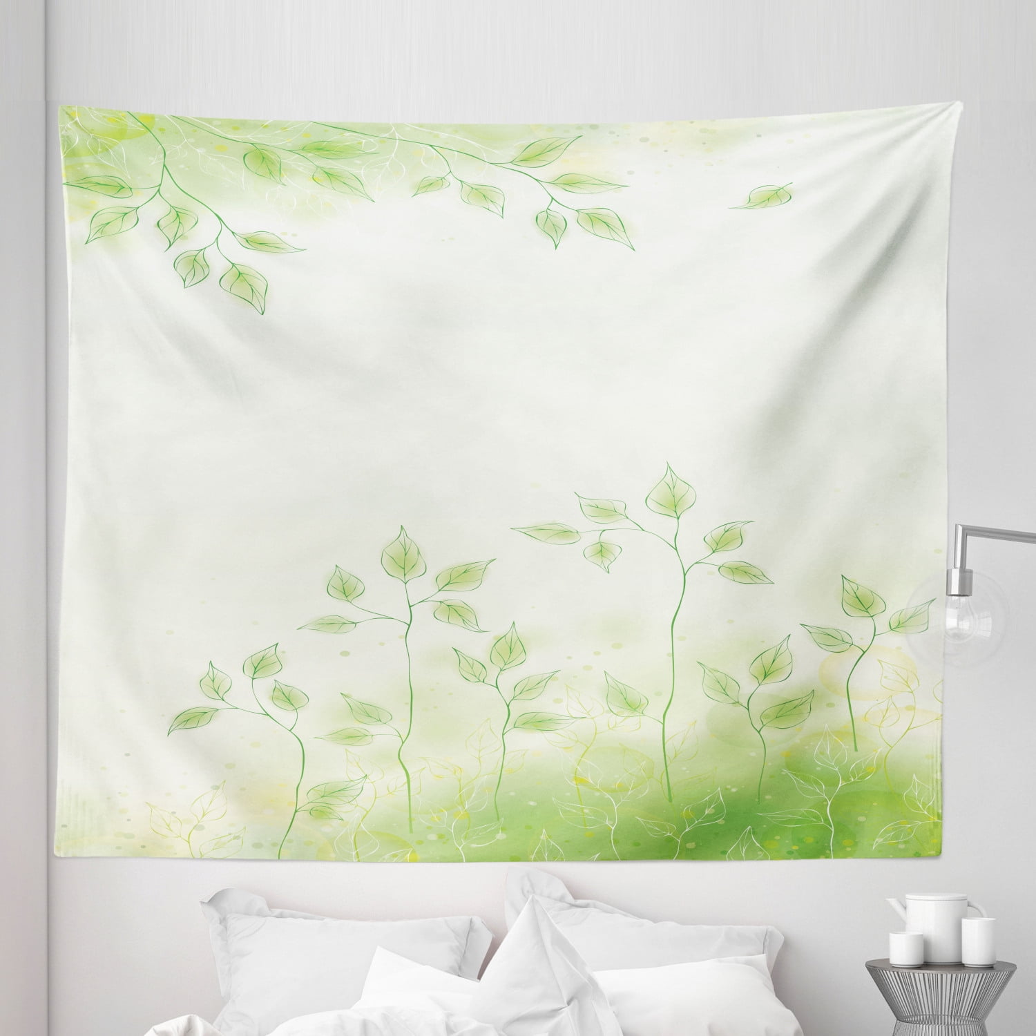 Green Tapestry, Fresh Foliage Design with Pastel Colored Leaves Botanic ...