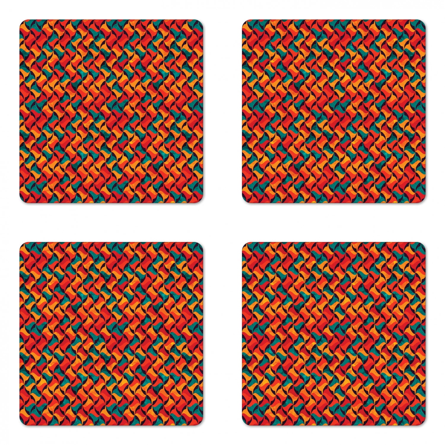 Geometric Coaster Set of 4, Abstract Funky Waves Contemporary Style ...