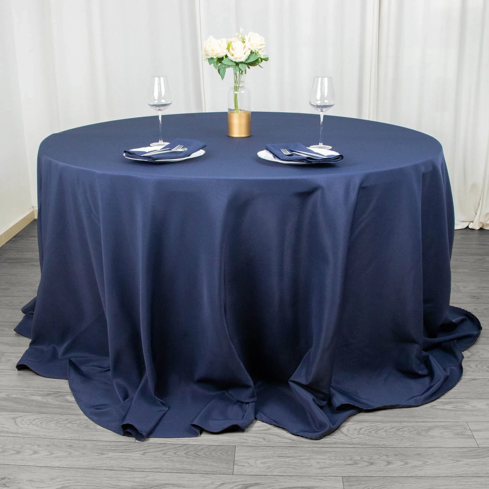 Efavormart 132" Navy Blue 190 GSM Seamless Premium Polyester Round ...