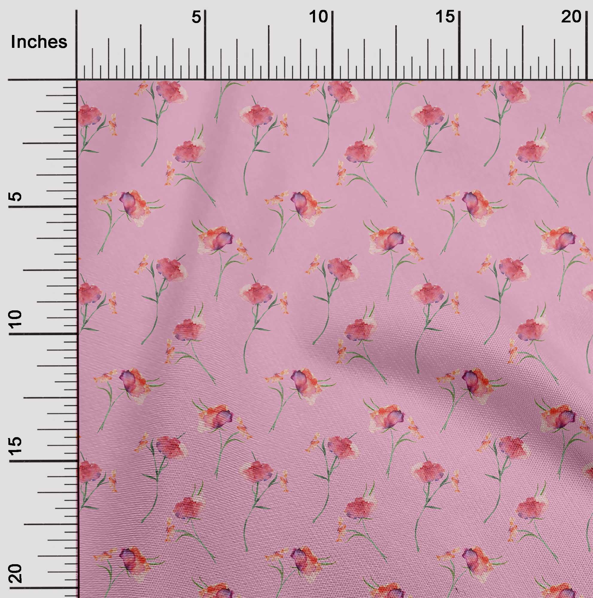 oneOone Cotton Poplin Light Pink Fabric Flower Watercolor Fabric For ...