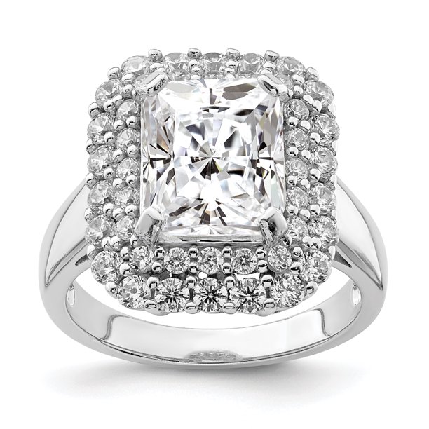 Sterling Silver Rhodium Plated 10x8 Cushion Cubic Zirconia Ring Size 7