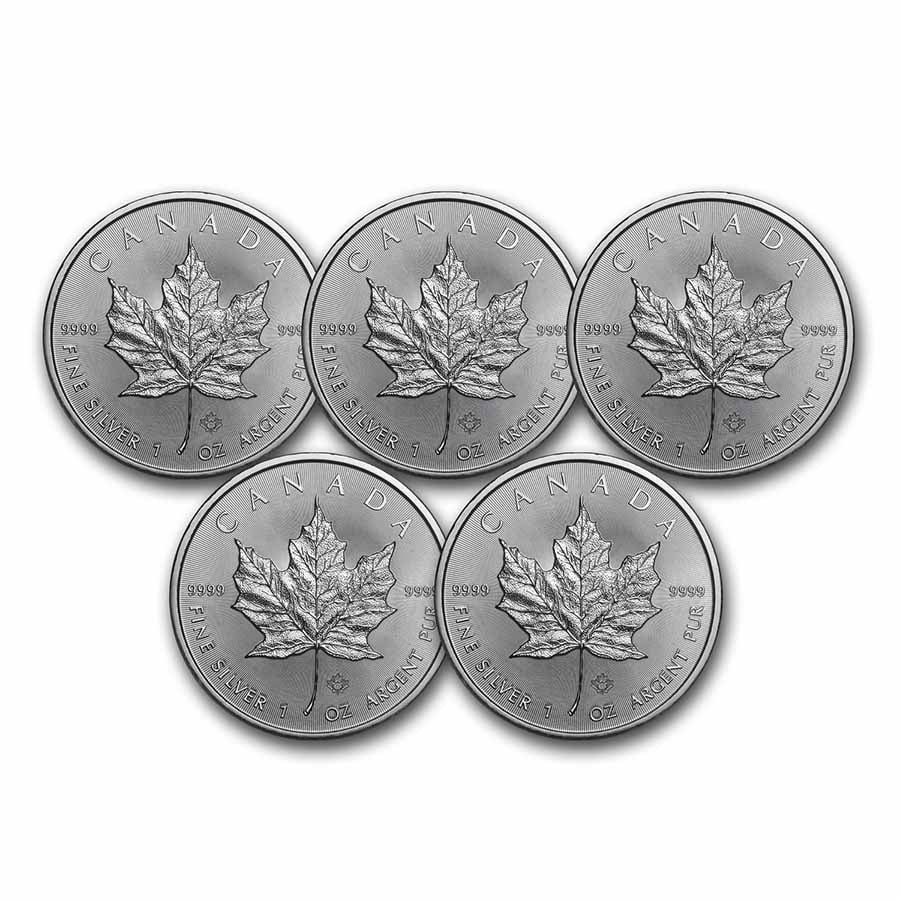 Buy 2022 Canada 1 oz Silver Maple Leaf BU - Lot of 5 Coins Online at ...