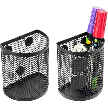 Magnetic Pencil Holder, 2 Compartments Mesh Stainless Steel Pen Basket ...