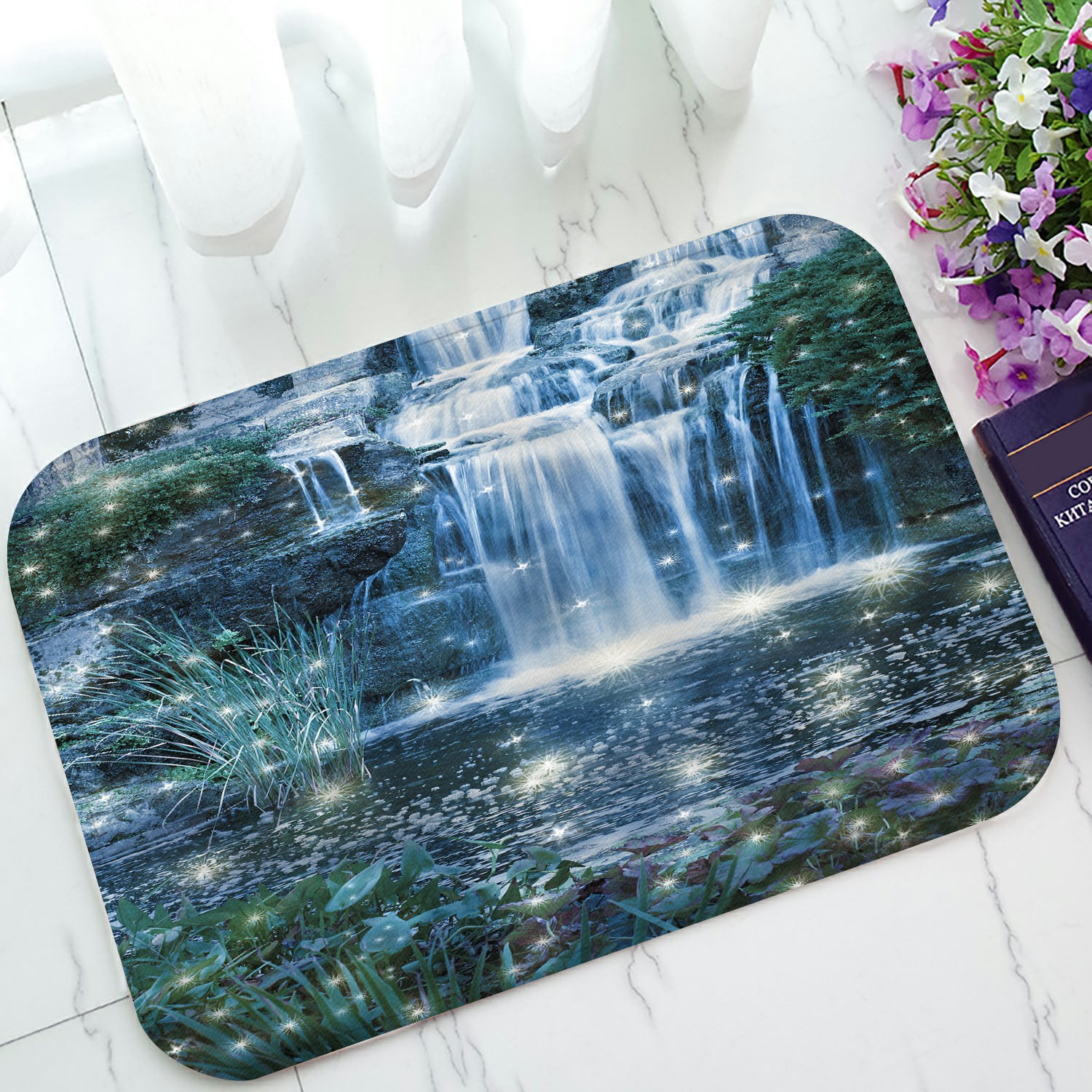 ECZJNT Magic night waterfall scene Welcome Doormat Bath Mat Rug ...