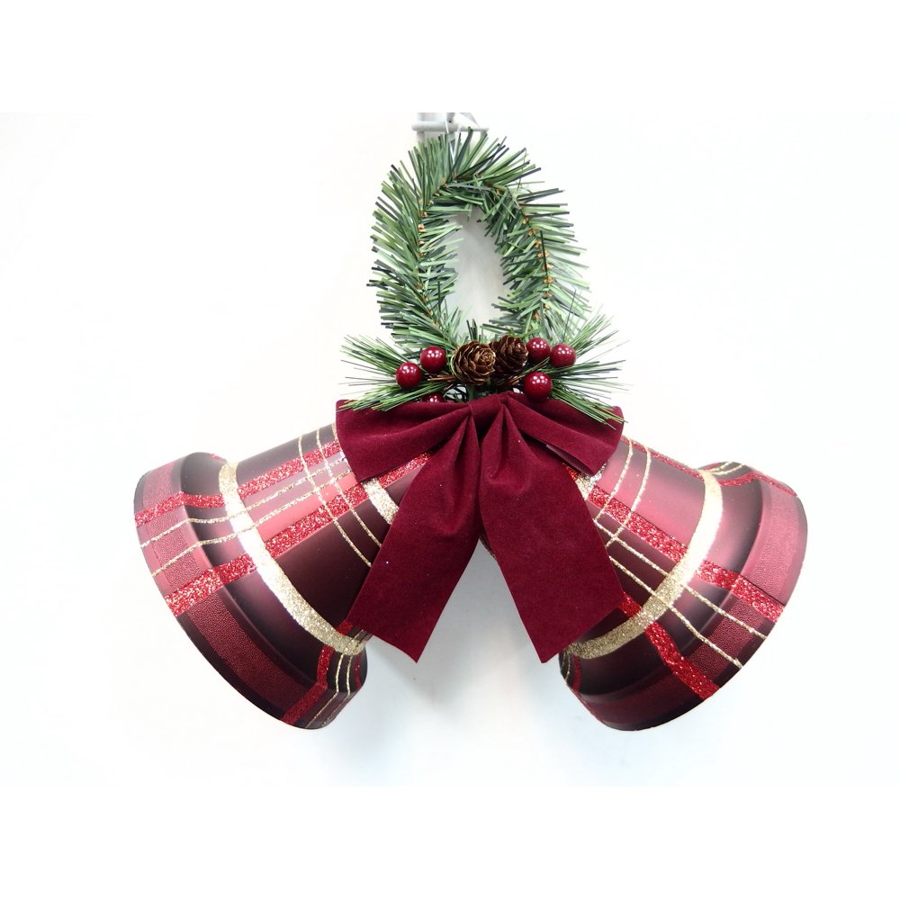 Holiday Time Large Dark Red Plaid Double Bell - Walmart.com - Walmart.com