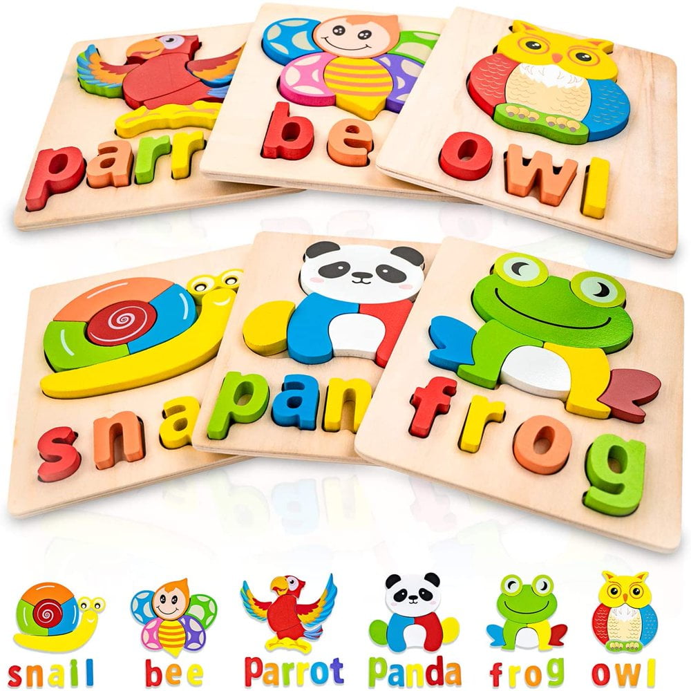6 Pcs Wooden Puzzles Toddler Toys for Kids 1 2 3 Years Old Boys Girls ...
