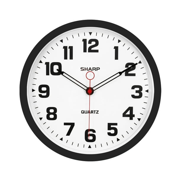 Sharp Matte Black Wall Clock 12" Non-Ticking Modern Style Quartz Analog ...