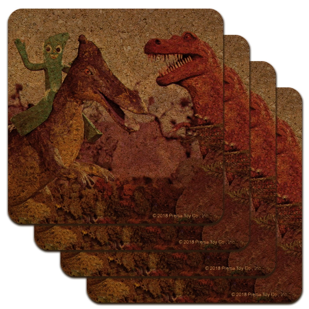 Jurassic Gumby Riding Dinosaur T-Rex Low Profile Novelty Cork Coaster ...