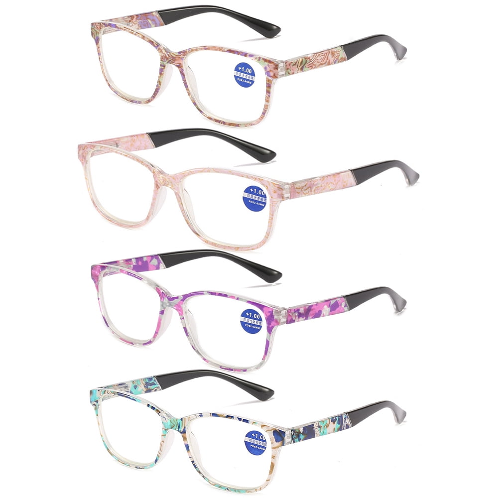 4 Pack Reading Glasses Square Blue Light Blocking Readers - Walmart.com