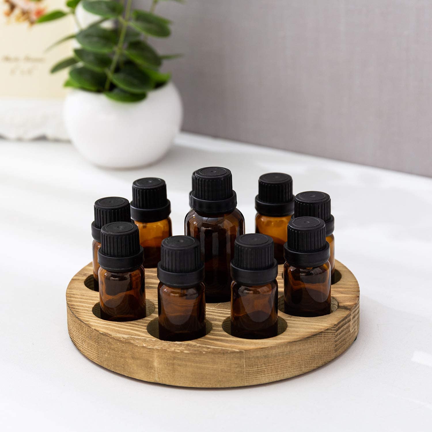 MyGift 10-Slot Brown Wood Round Essential Oil Bottle Display Rack ...