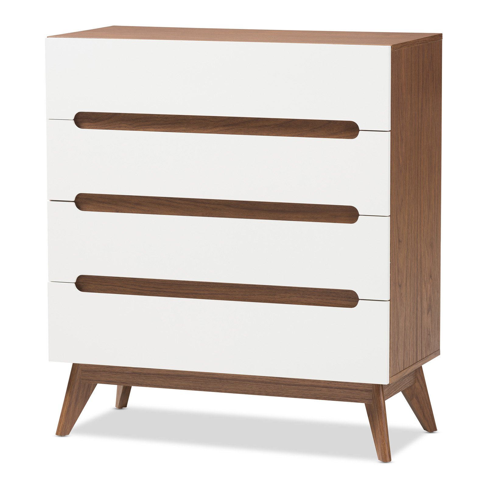 Baxton Studio Calypso Mid-Century Modern White and Walnut Wood 4-Drawer ...