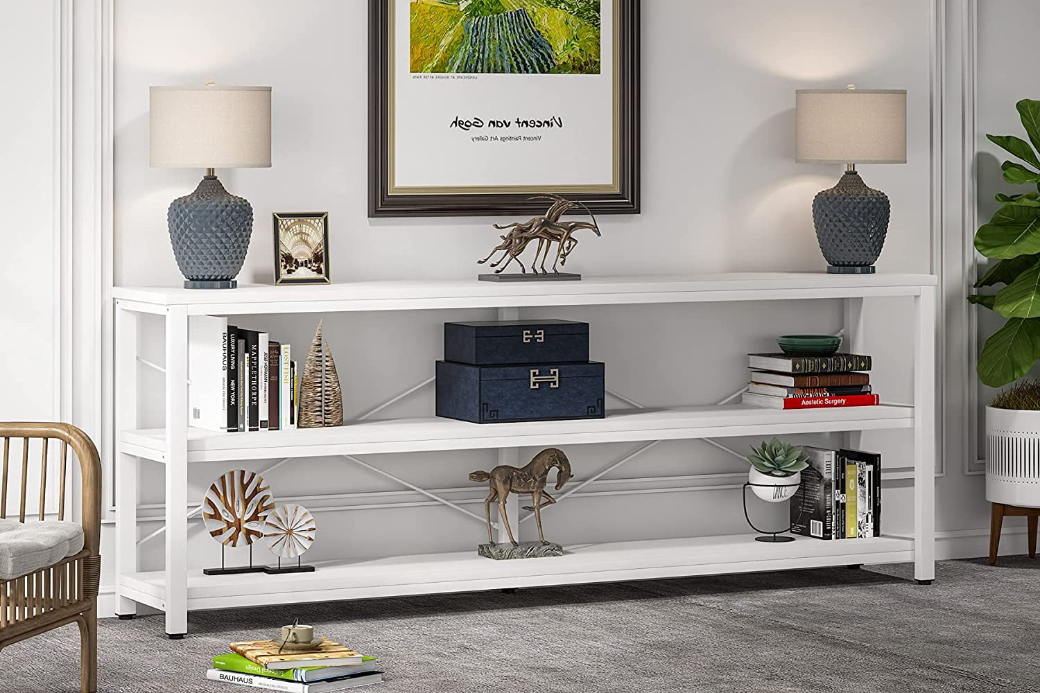 Sofa Table, 3 Tiers TV Stand 70.8 Inches Console Table Extra Long TV ...